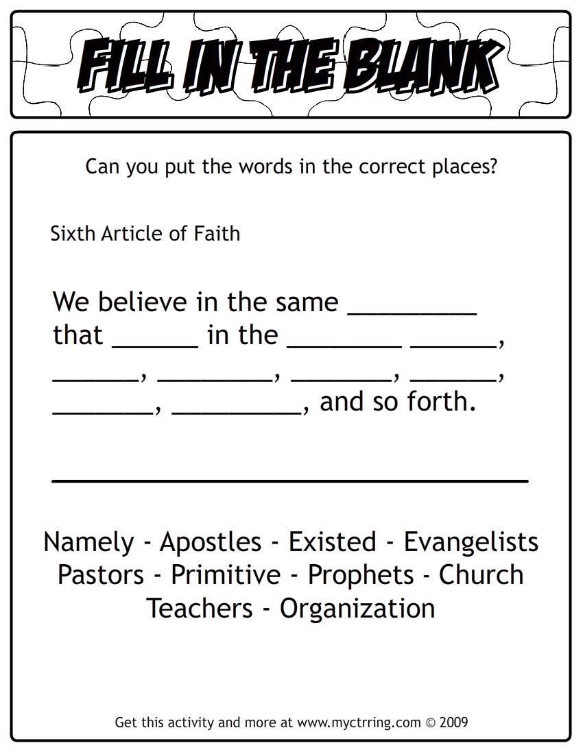 Fill In The Blank Activities My CTR Ring